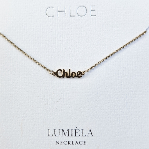 Lumiela | Jewelry | Chloe Script Name Chain Goldtone Necklace | Poshmark